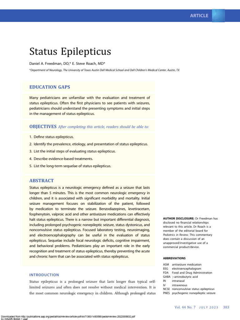 Understanding Status Epilepticus in Pediatrics | PDF | Epilepsy | Midazolam