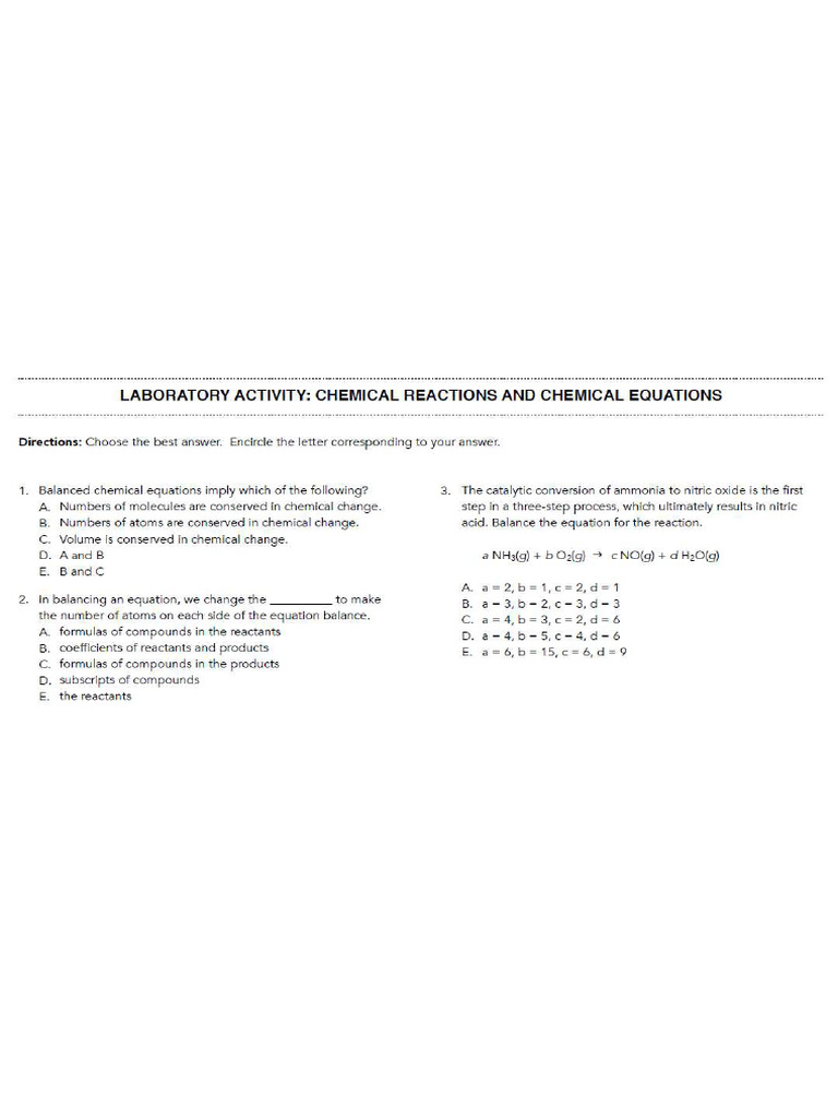 Balancing Laboratory Activity | PDF