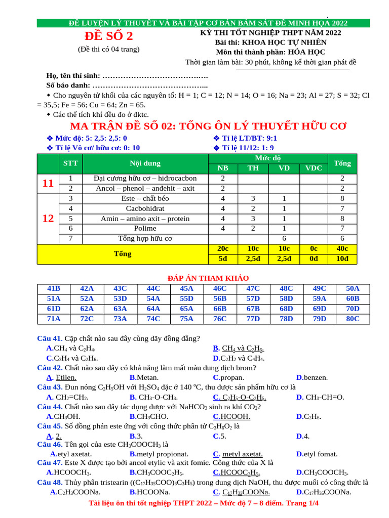 De So 02 - Dap An. TTB | PDF
