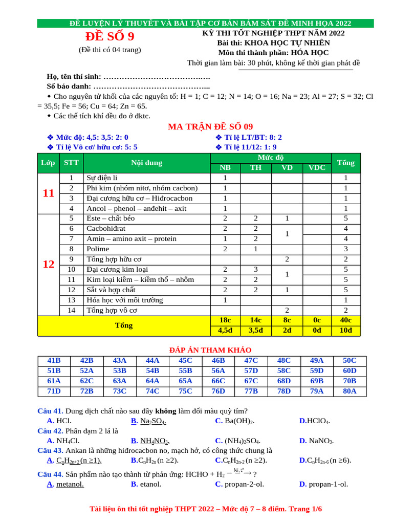 De So 09 - Dap An. TTB | PDF