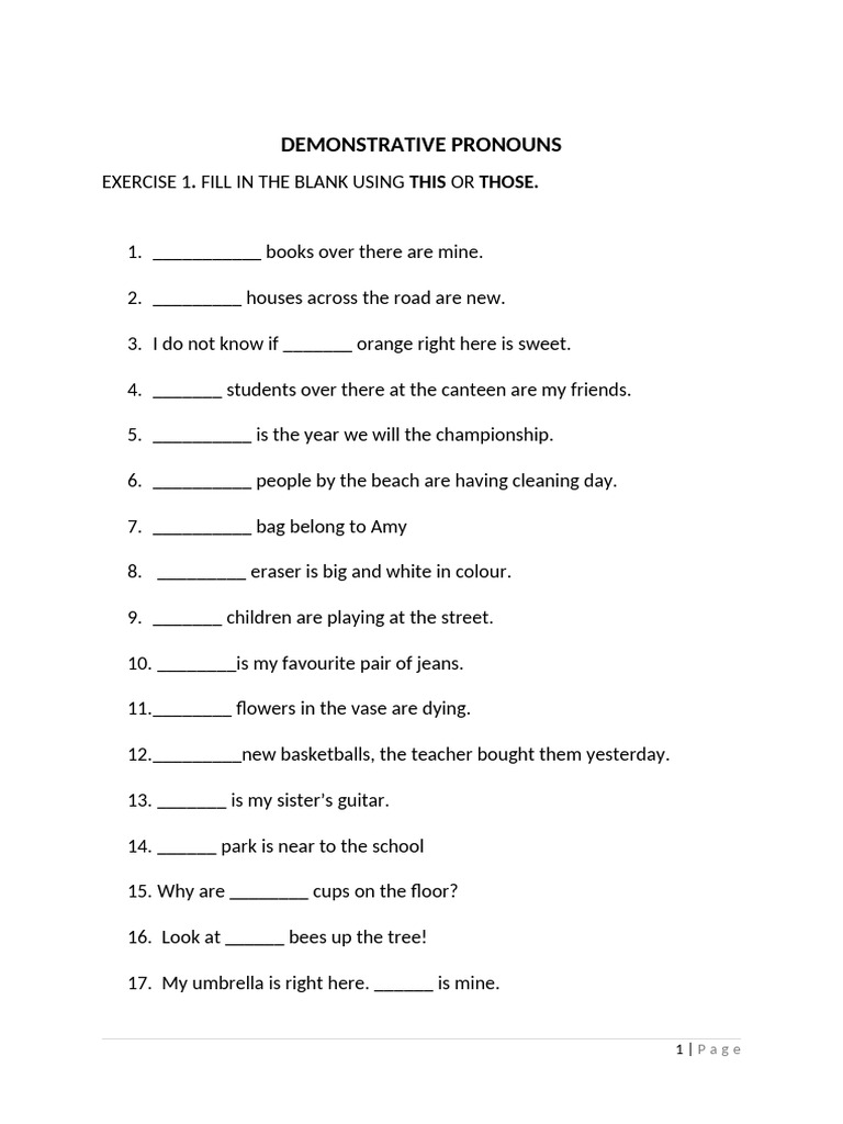 Demonstrative Pronouns and Conjunctions Exercises | PDF | Pronoun