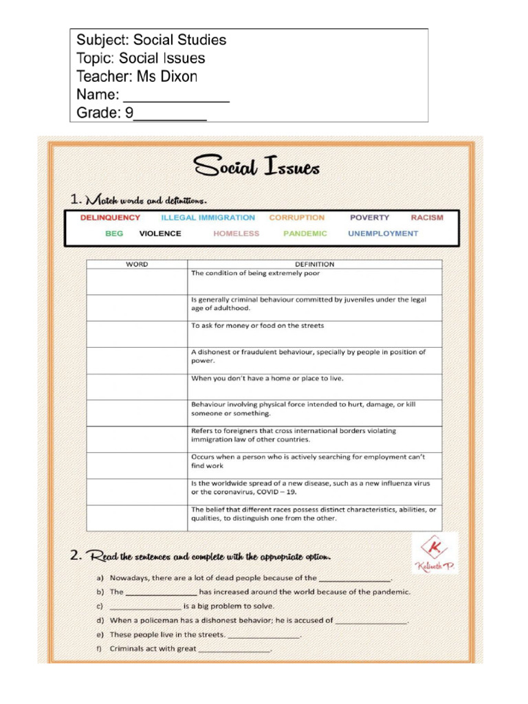 Social Issues Worksheet | PDF