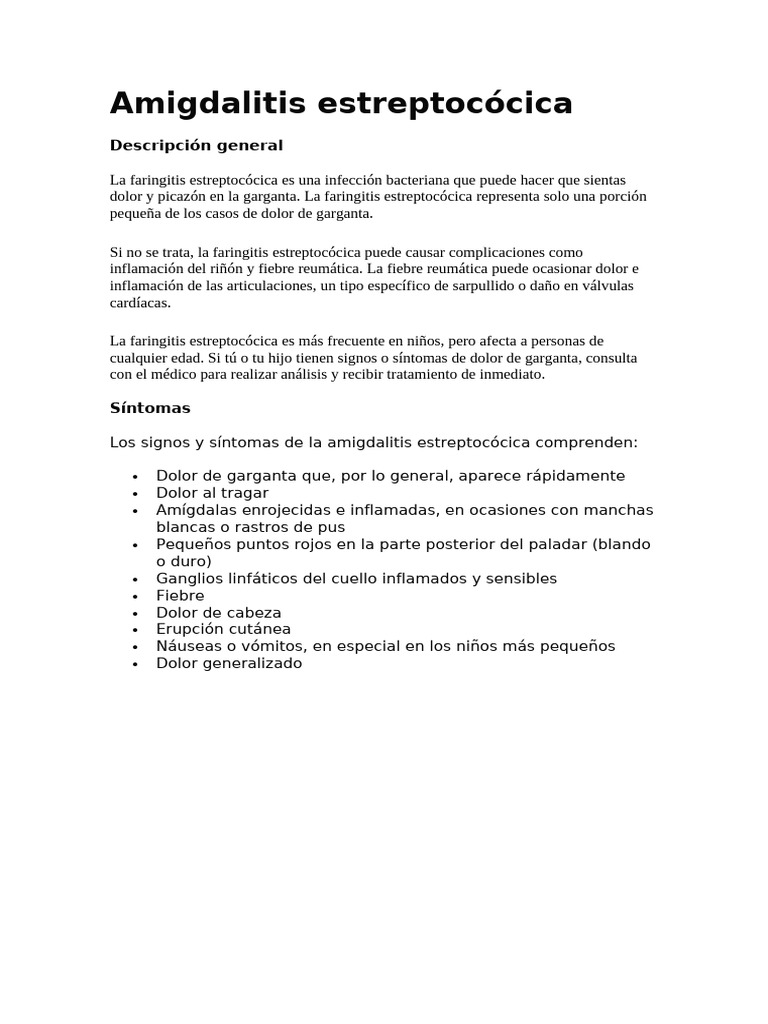 Amigdalitis Estreptocócica | PDF | Estreptococo | Enfermedades y trastornos