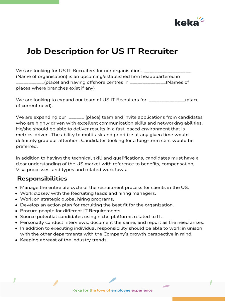 US IT Recruiter Job Description | PDF | Recruitment | Outsourcing
