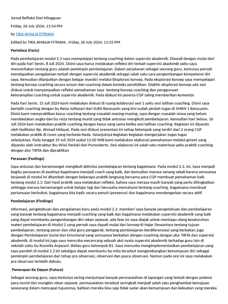 Jurnal Refleksi Dwi Mingguan | PDF | Karier & Perkembangan