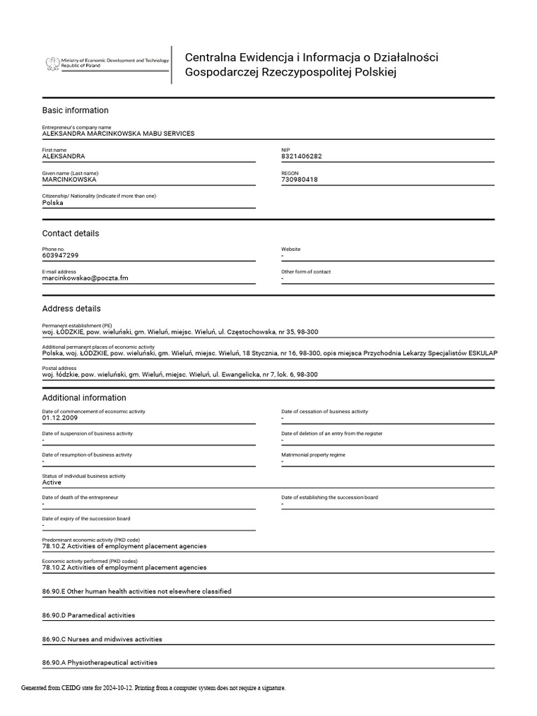 Certificate in The CEIDG | PDF