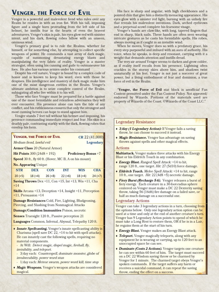 Venger Statblock | PDF | Magician (Fantasy)