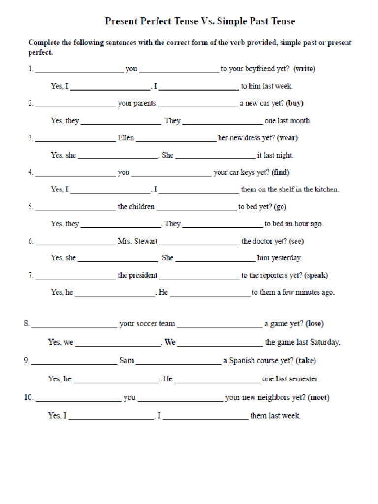 Homework 12 - Present Perfect Simple VS Simple Past | PDF