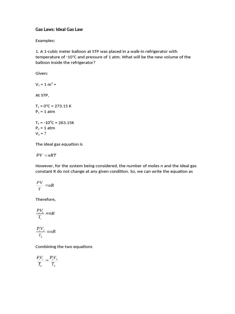 Ideal Gas Law Problems | PDF