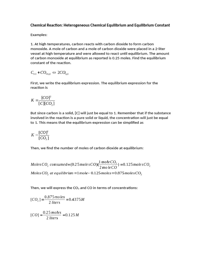 Chemical Reaction Heterogeneous Chemical Equilibrium and Equilibrium Constant | PDF