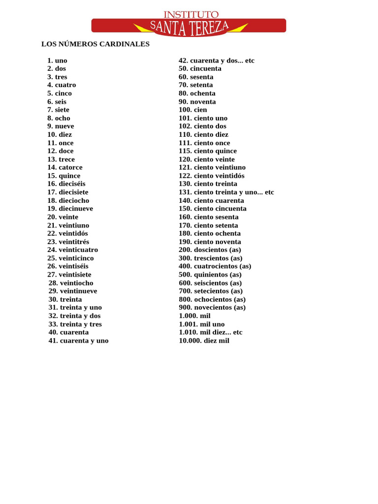 Los Números Cardinales | PDF