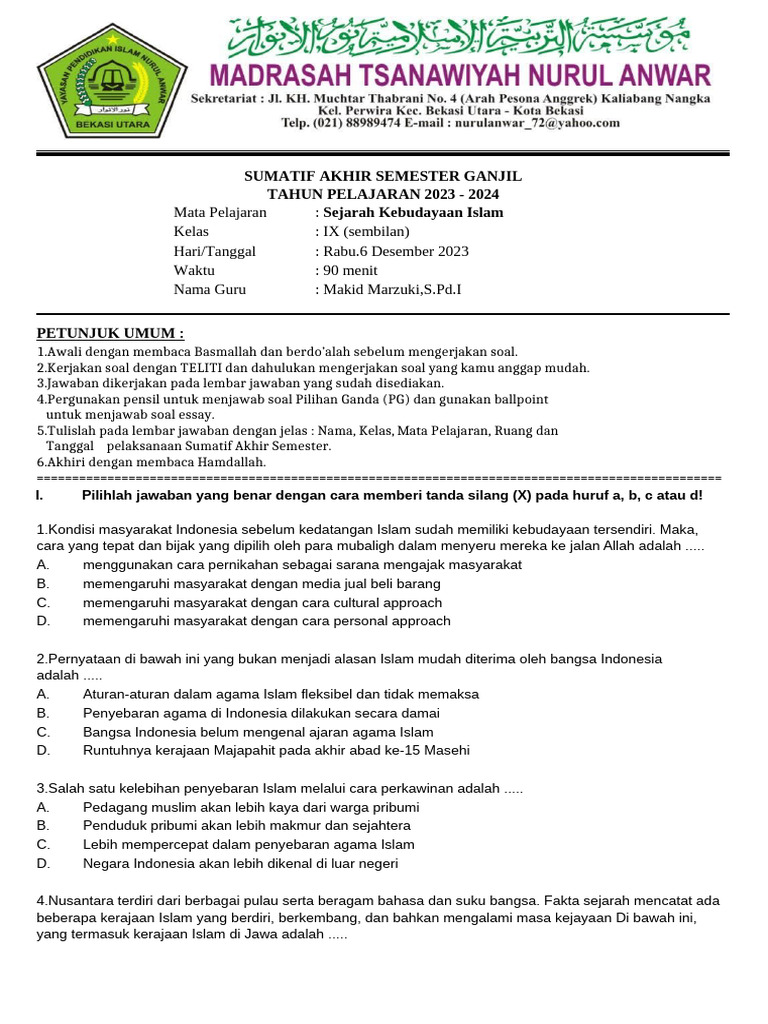 Soal PAS SKI Kelas IX | PDF | Perjalanan | Sejarah