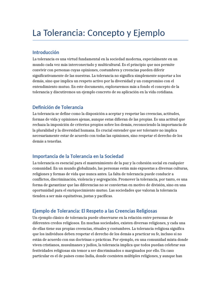 Tolerancia Concepto y Ejemplo | PDF | Tolerancia | Sociedad