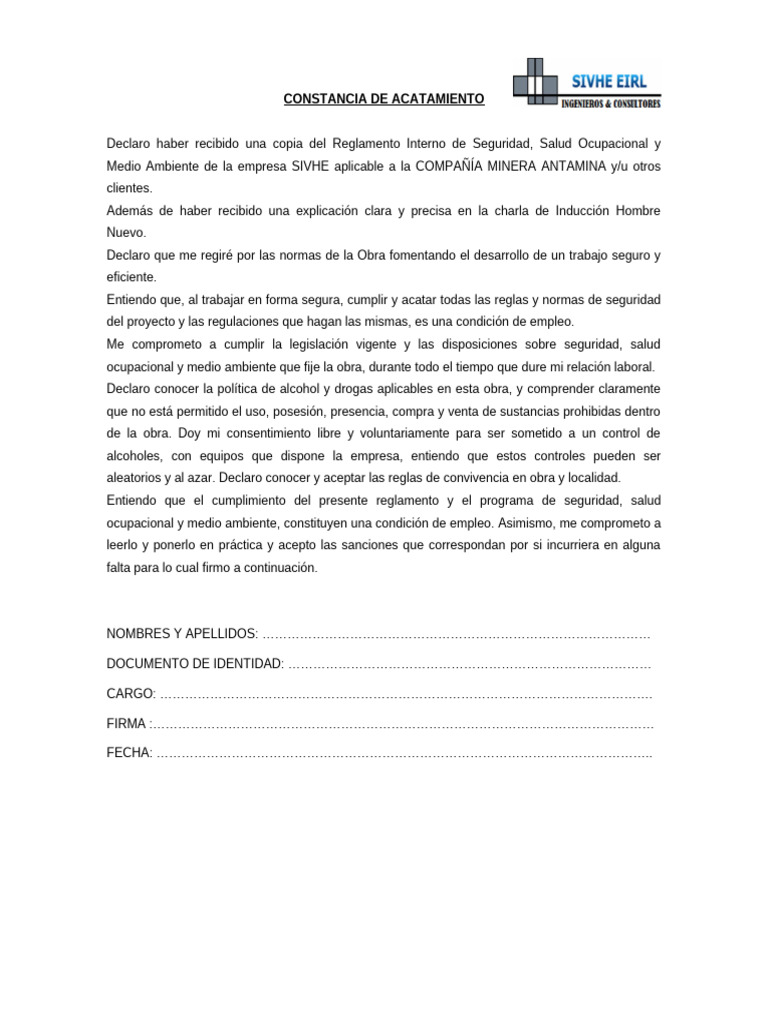 Constancia de Acatamiento SIVHE | PDF