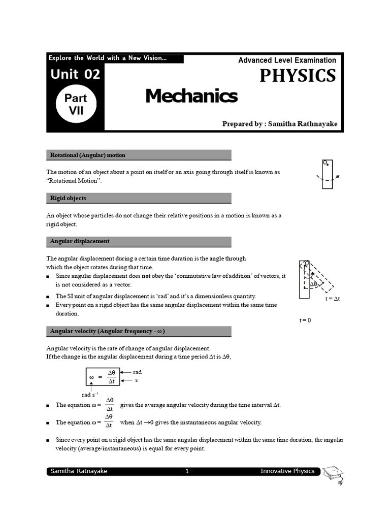 Mechanics Tute 07 - Eng | PDF | Rotation Around A Fixed Axis | Torque