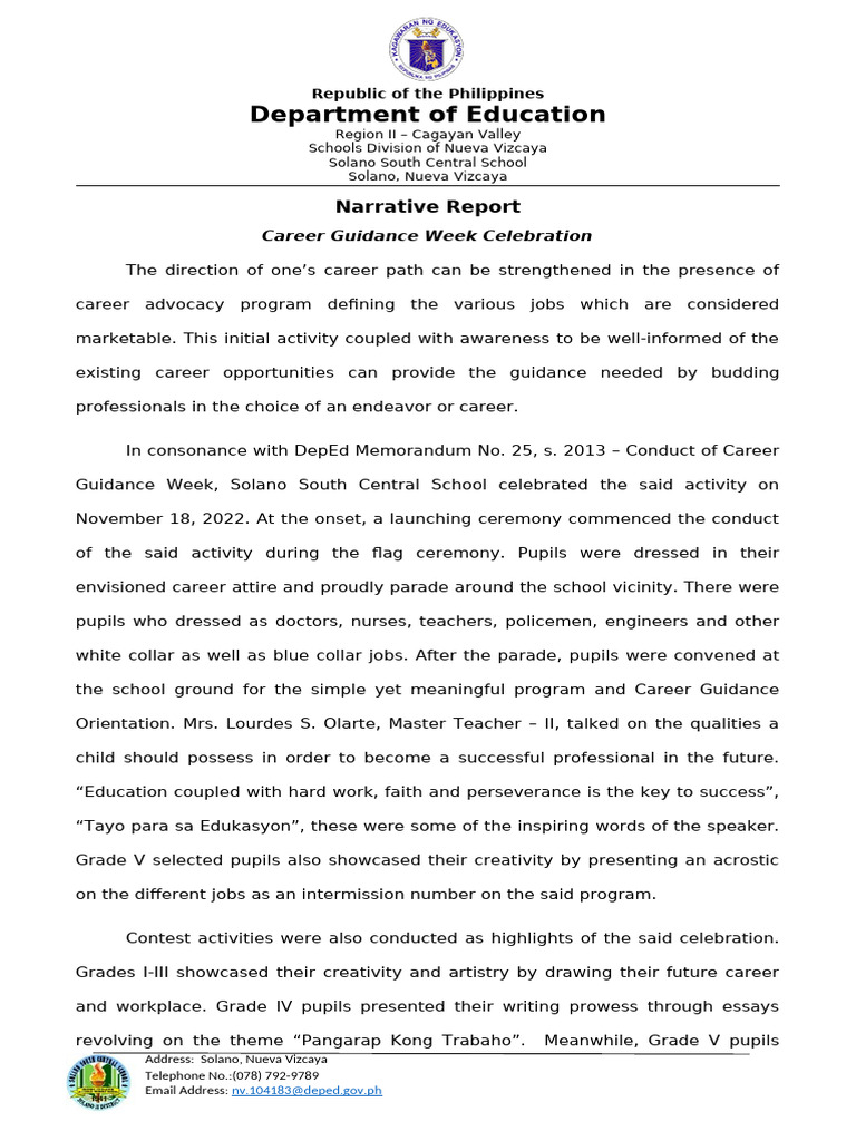 Narrative Report On Career Guidance | PDF | Wellness