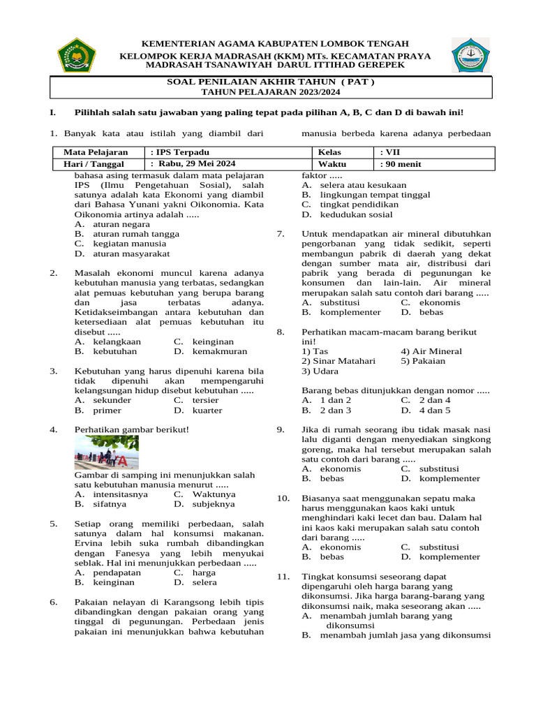 Pat Ips Vii Genap 2024 | PDF