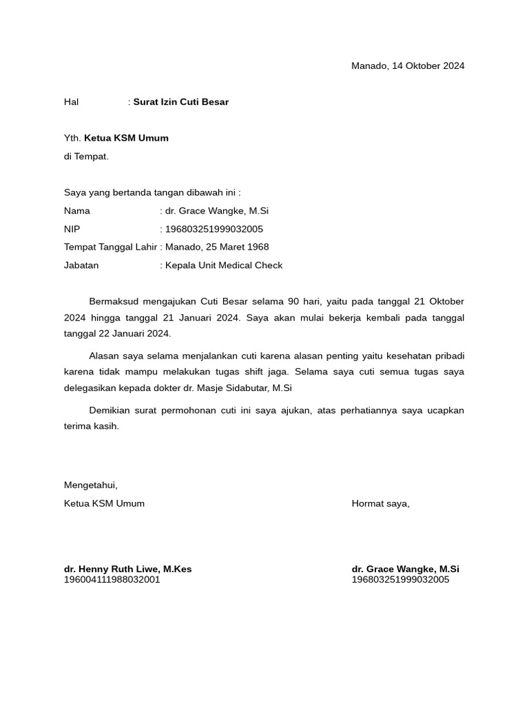 Surat Permohonan Cuti Besar | PDF