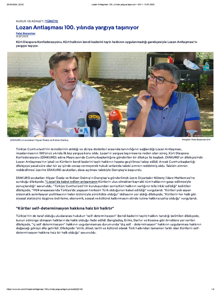 Lozan Antlaşması 100. Yılında Yargıya Taşınıyor - DW - 13.07.2023 | PDF