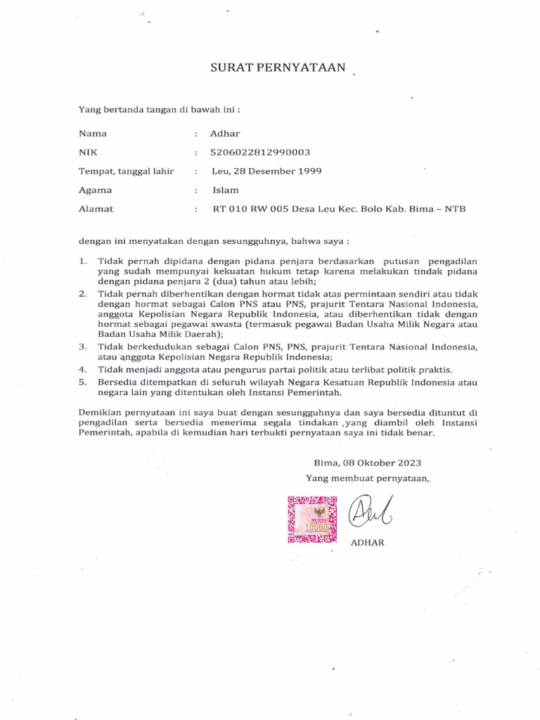 2 Adhar Pernyataan | PDF