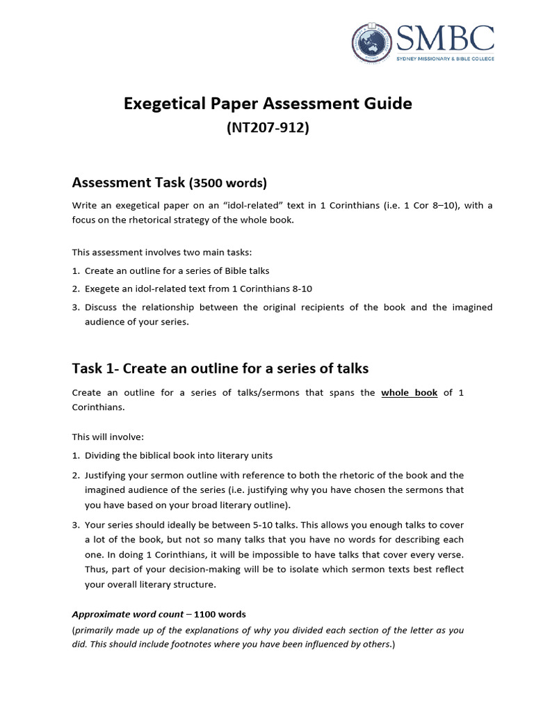 Exegetical Paper, Assessment Guide (Greek, LVL 9) | PDF | Exegesis | First Epistle To The ...