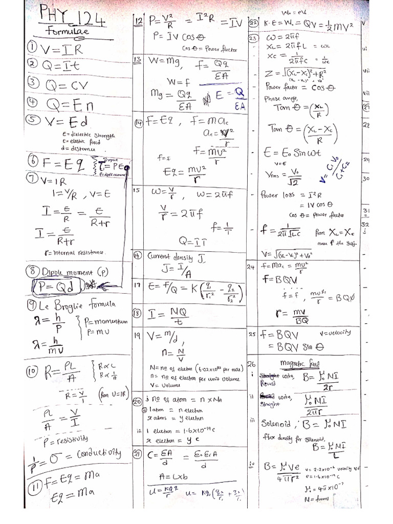 PHY 124 Formuls-Nosa Izekor | PDF