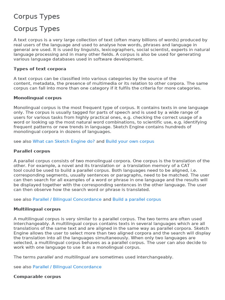 Types of Text Corpora Explained | PDF | Multilingualism | Linguistics