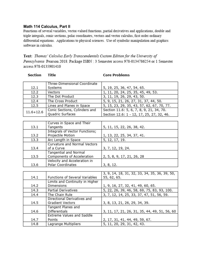 Math 114 Syllabus | PDF | Derivative | Integral