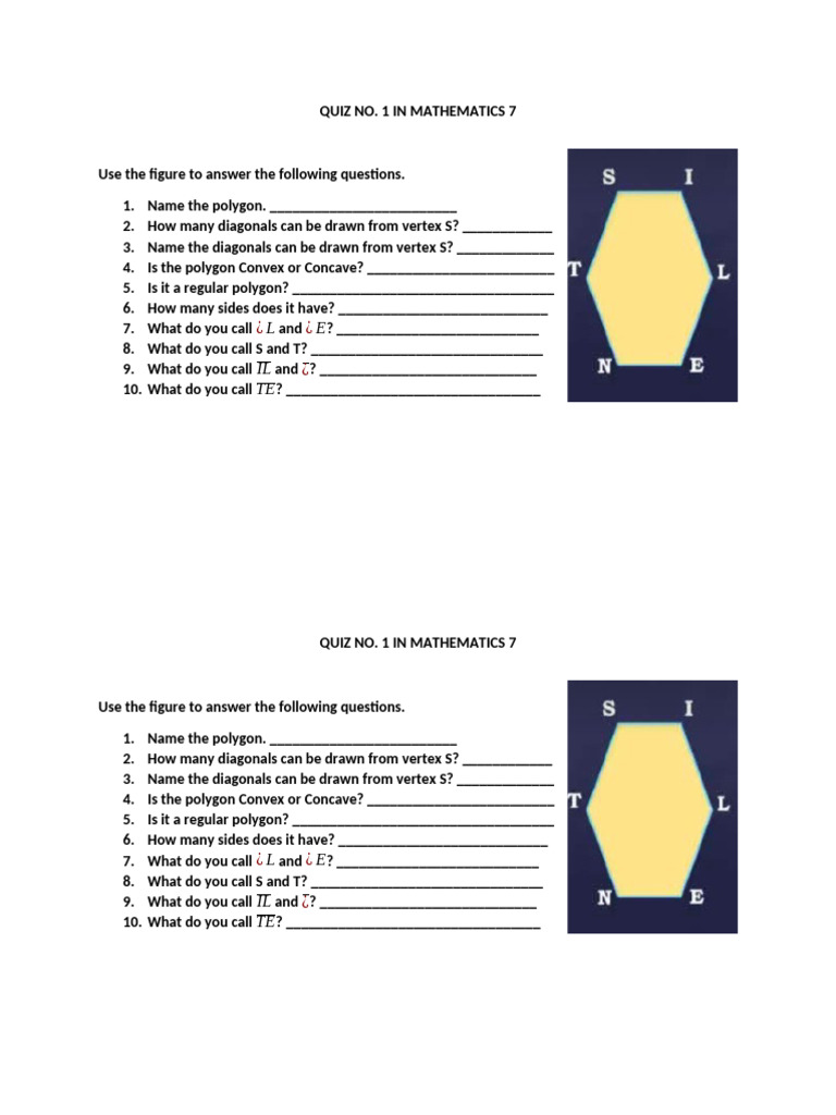 QUIZ NO 1. MATHEMATICS 7 | PDF