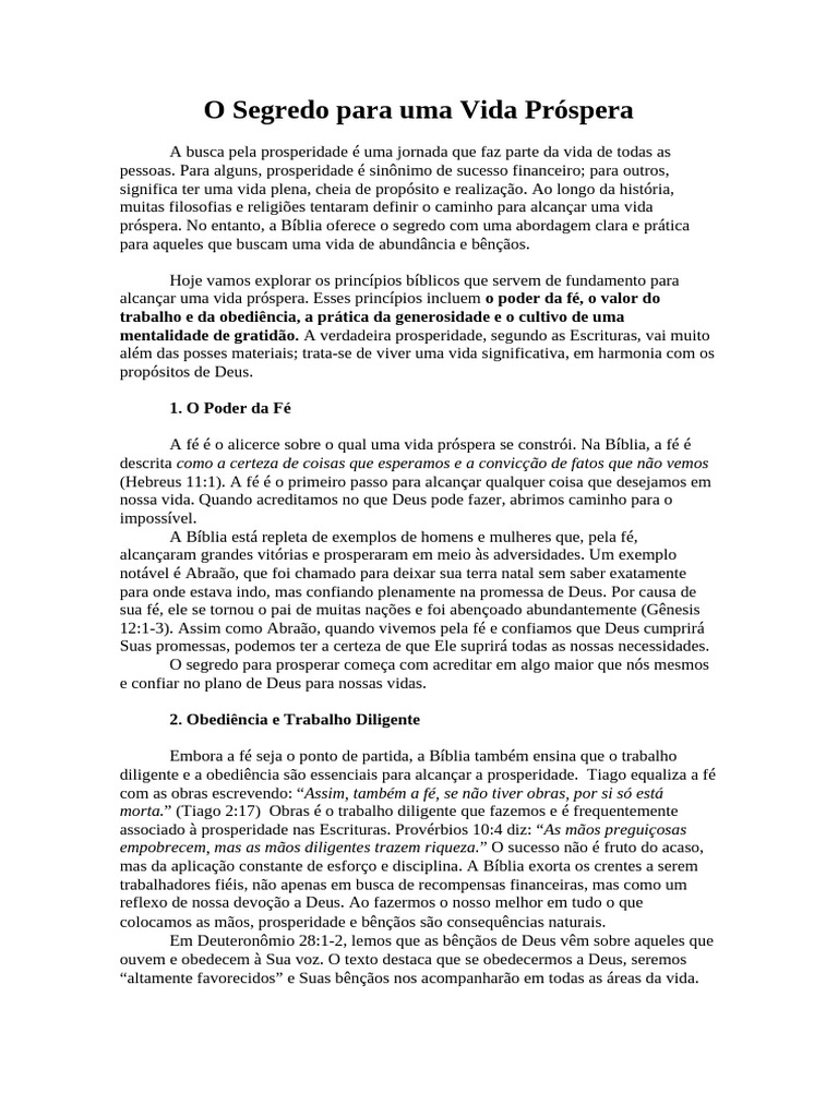 O Segredo para Uma Vida Próspera 20.10.2024 | PDF | Fé | Bíblia