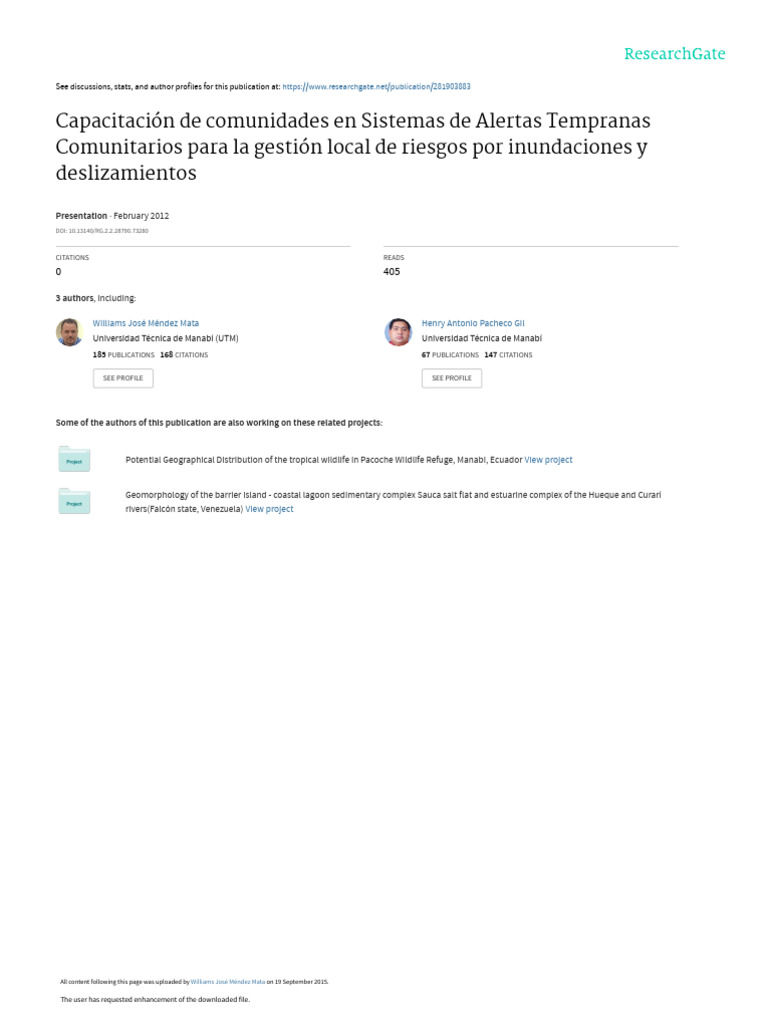 Capacitación de Comunidades en Sistemas de Alertas Tempranas Comunitarios para La Gestión Local ...