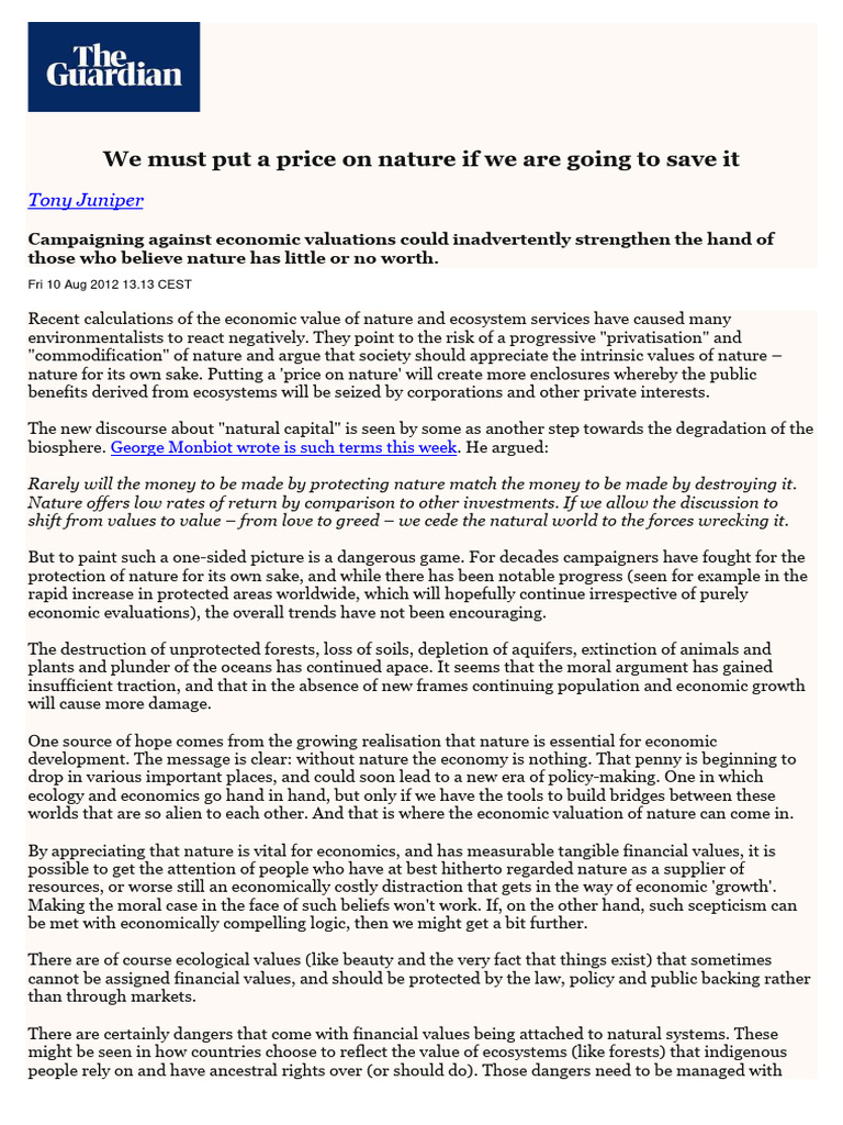 Article - B - We Must Put A Price On Nature If We Are Going To Save It ...