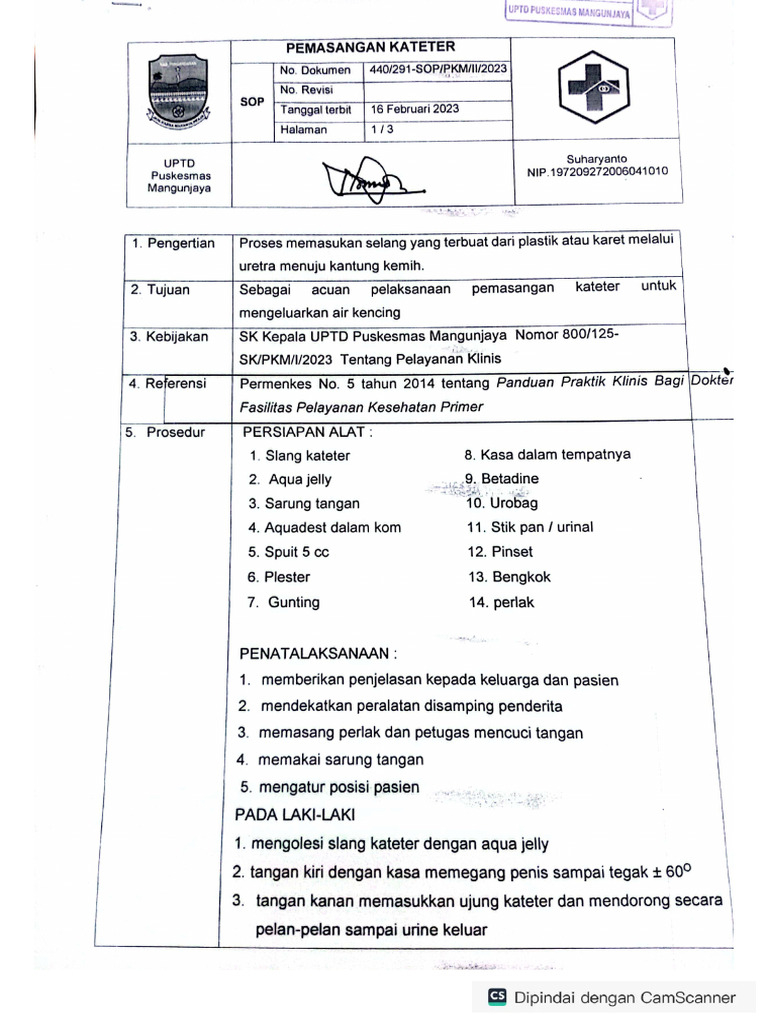 SOP Pemasangan Kateter | PDF