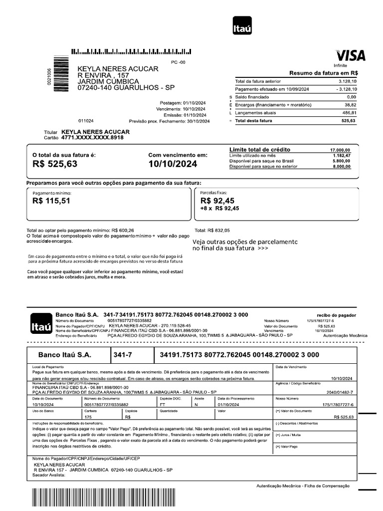 Fatura Mensal - 0110 | PDF