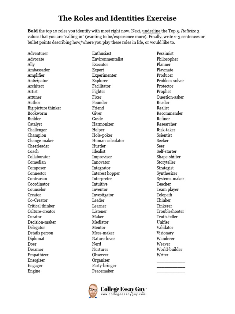 Identifying Personal Roles and Values | PDF | Science & Mathematics ...