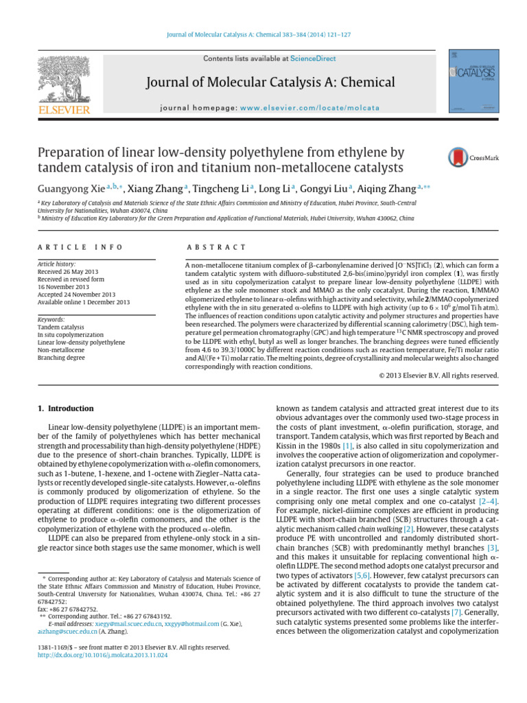 Tandem Catalysis for LLDPE Synthesis | PDF | Polyethylene | Catalysis