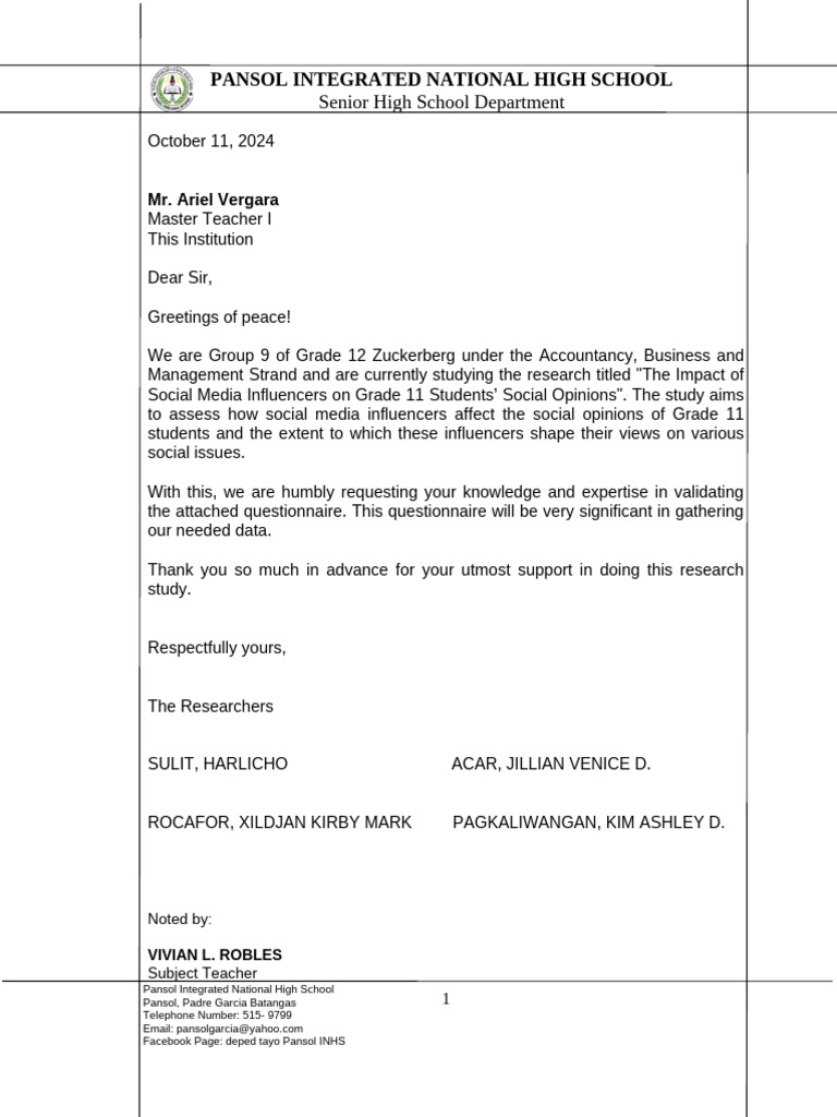 Letter For Validation | PDF