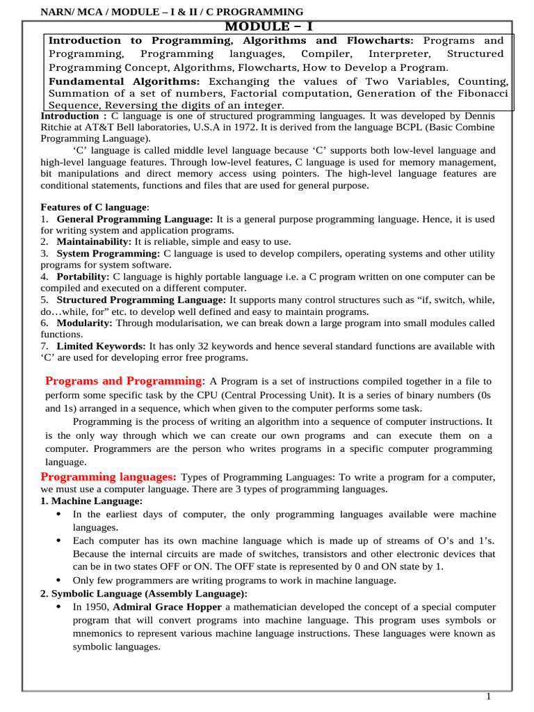 MODULE 1 & 2 | PDF | Computer Program | Programming MODULE 1 & 2 | PDF | Computer Program | Programming