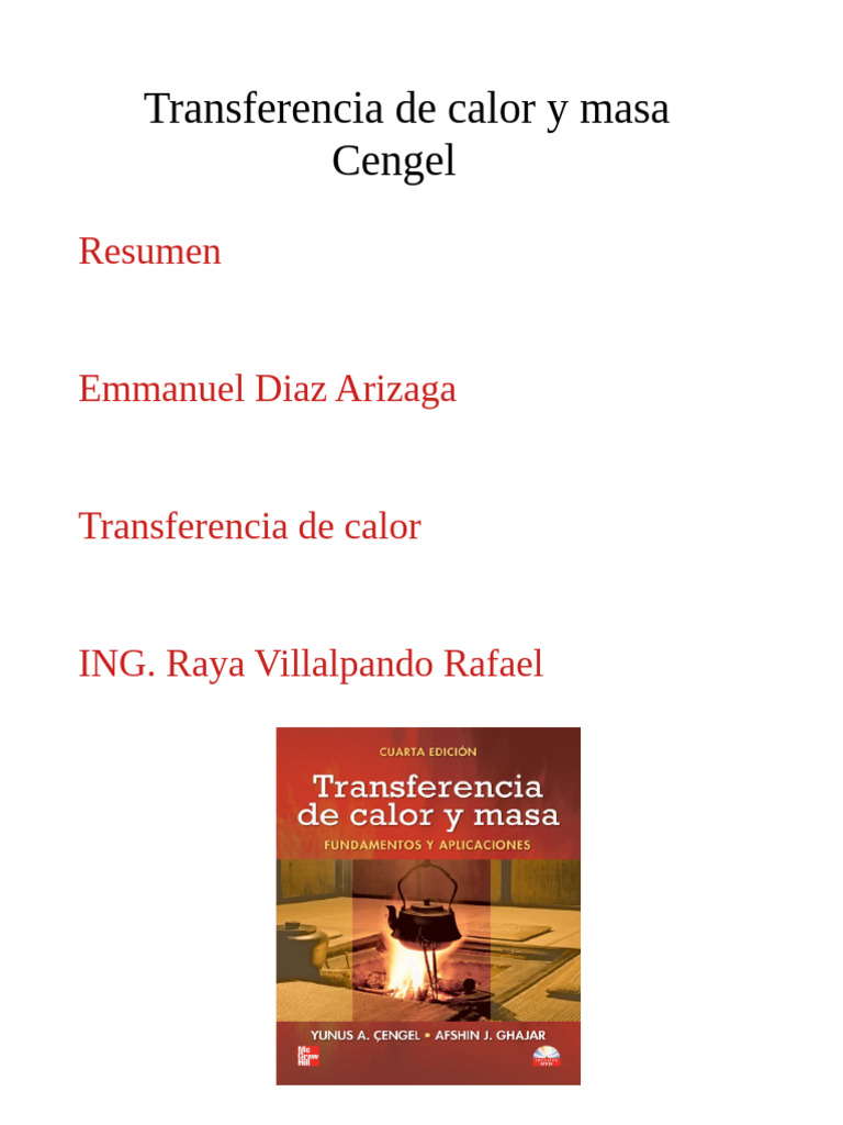 Resumen de Transferencia de Calor y Masa - Cenge | PDF | Conduccion ...