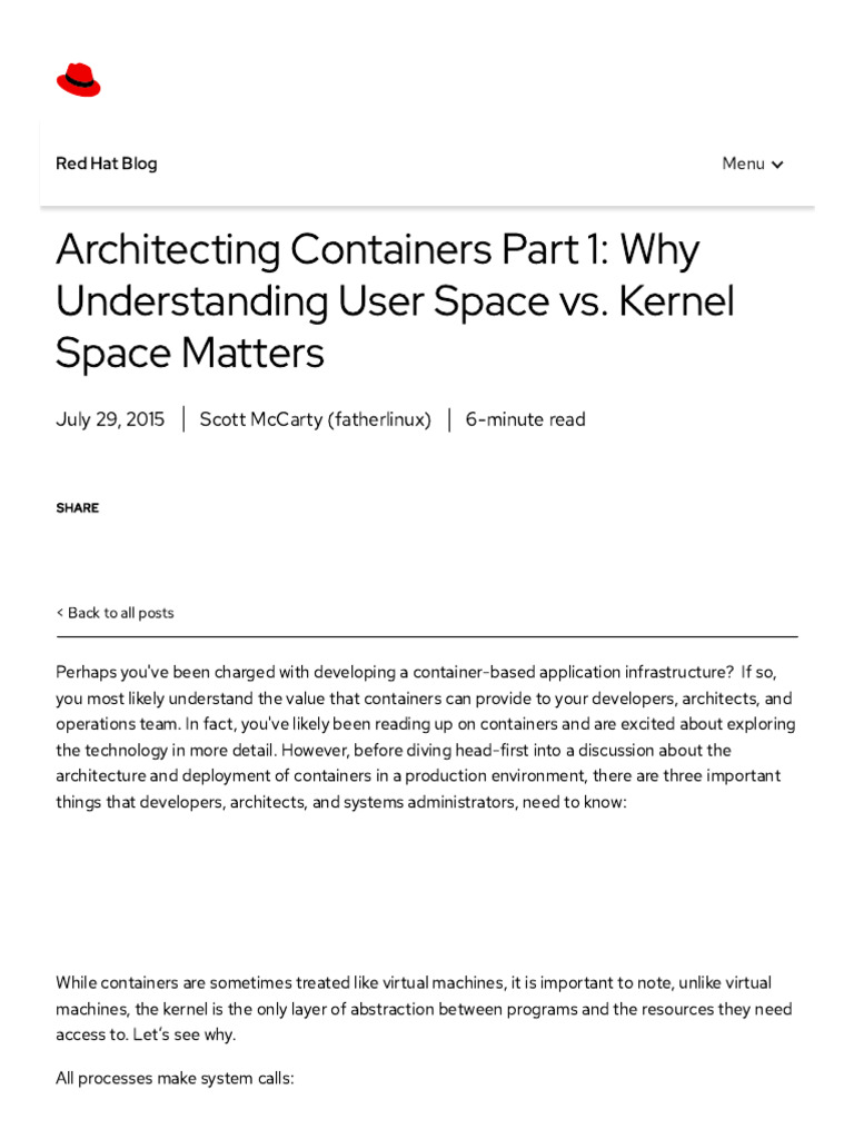 Architecting Containers Part 1_ Why Understanding User Space vs. Kernel Space Matters | PDF ...