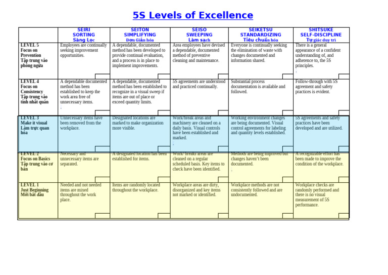 5s Level of Excellence | PDF | Business