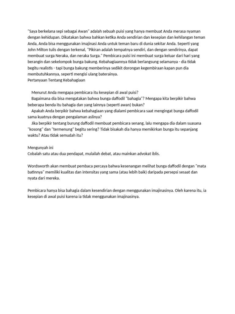 Saya Berkelana Sepi Sebagai Awan Happiness | PDF | Puisi