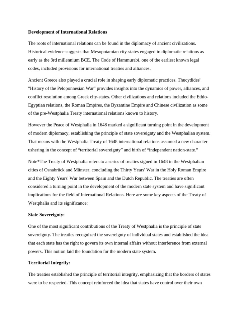 Development of International Relations and Structure of The ...