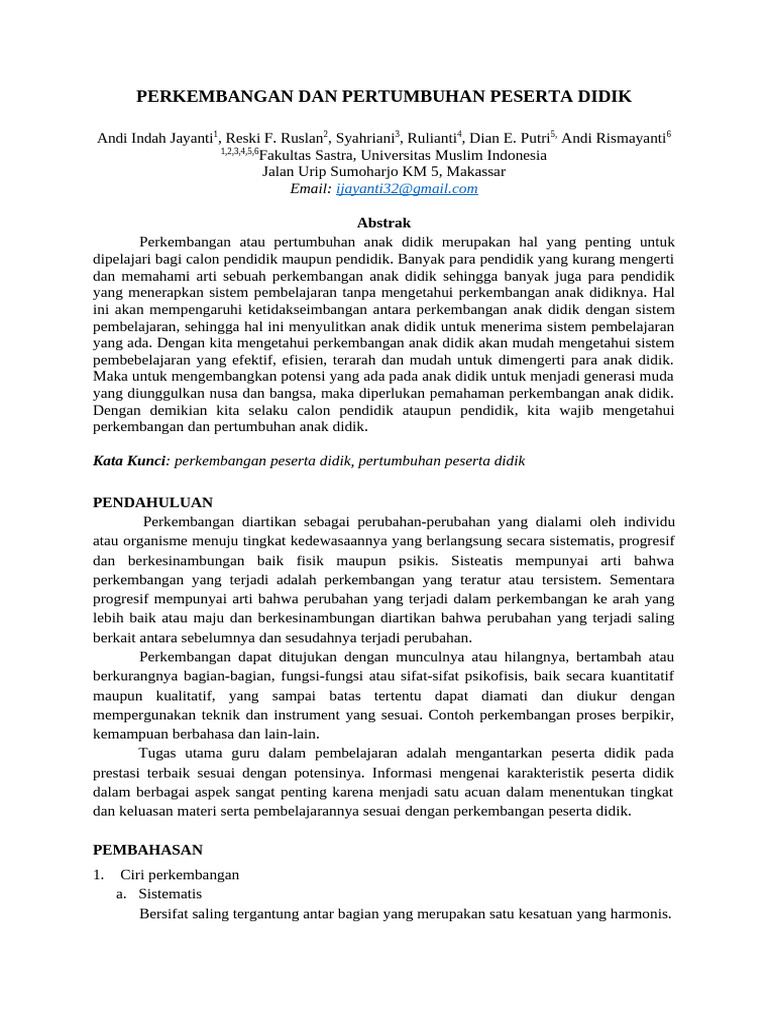 Perkembangan Peserta Didik | PDF | Pengembangan Diri