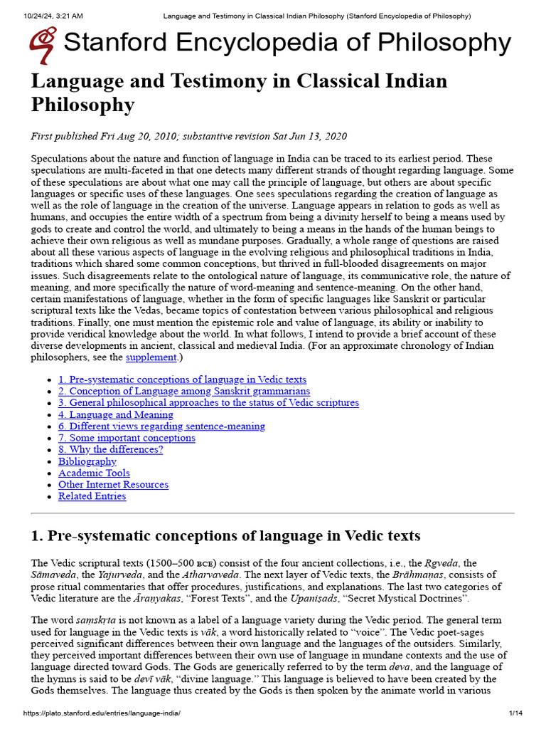 Language and Testimony in Classical Indian Philosophy | PDF | Vedas ...