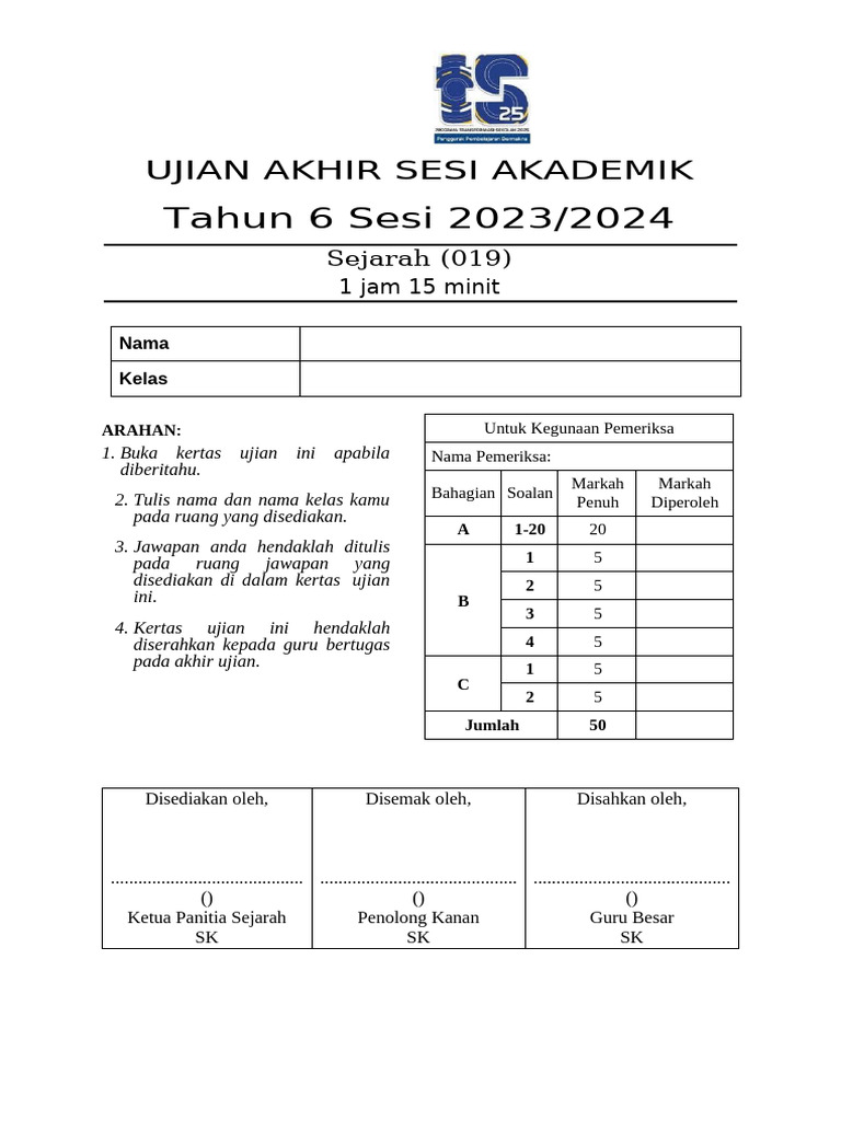 Muka Depan Ujian Akhir Sesi Akademik | PDF