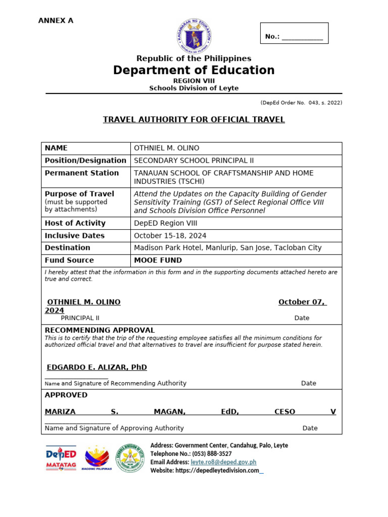 DepEd Or. No. 43, 2022 (TA) Outside Division | PDF | Social Science