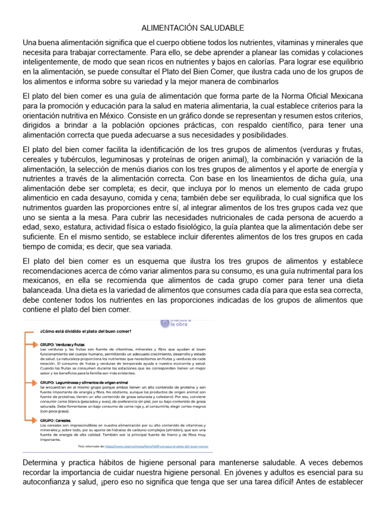 Alimentaci-N Saludable | PDF | Higiene | Alimentos