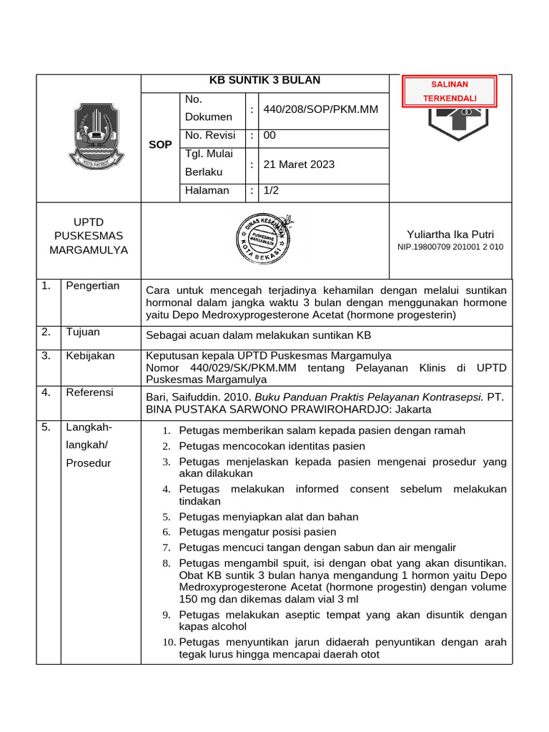 SOP KB Suntik 3 Bulan | PDF