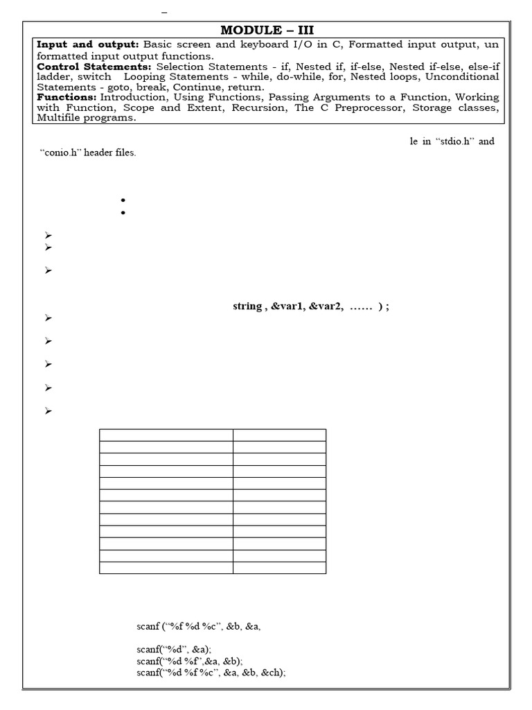 C Programming: I/O and Control Statements | PDF | Scope (Computer ...